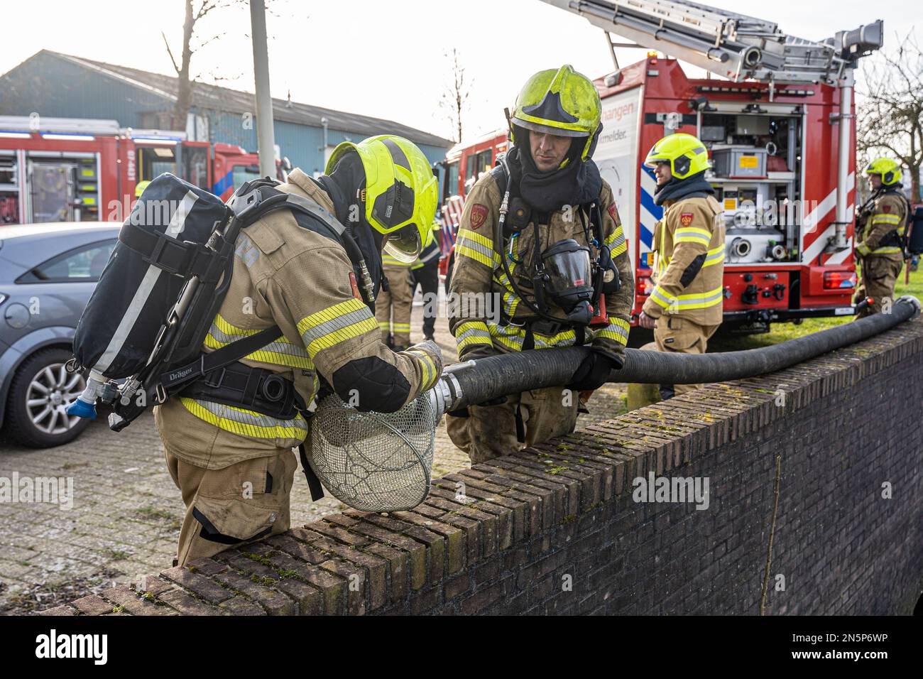 HETEREN, NETHERLANDS - FEBRUARY 9: Large structure fire in Poort van ...
