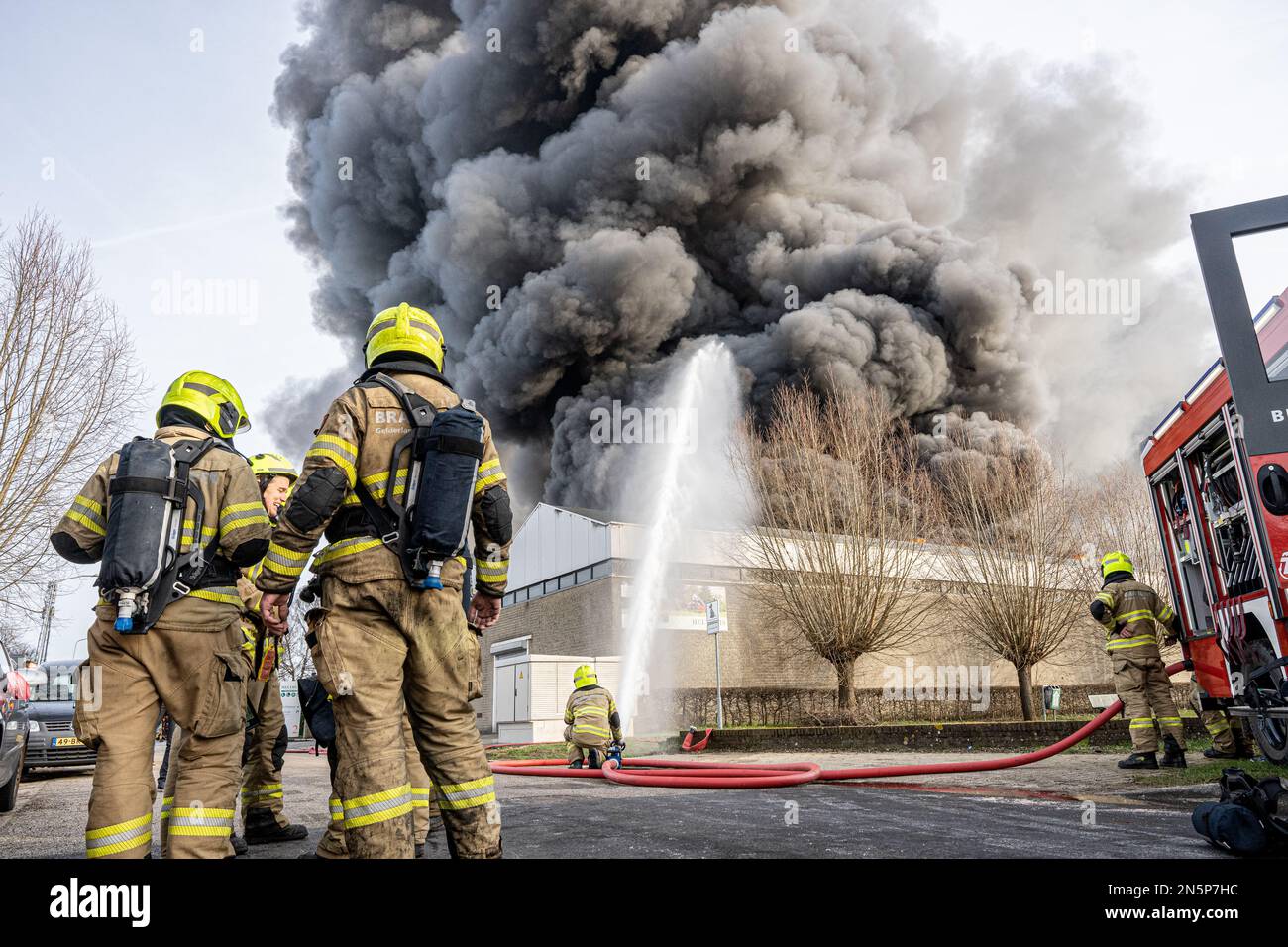 HETEREN, NETHERLANDS - FEBRUARY 9: Large structure fire in Poort van ...