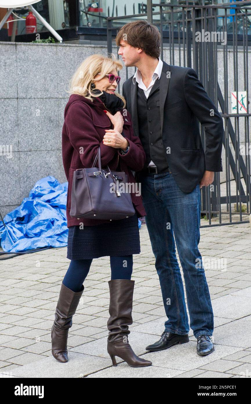 Actress and singer Amanda Lear, left, and actor Anthony Hornez, right ...