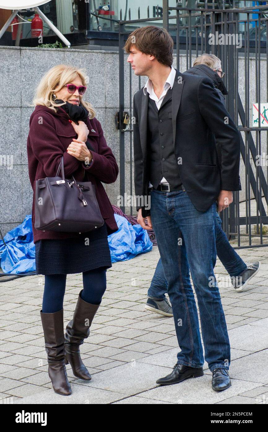 Actress and singer Amanda Lear, left, and actor Anthony Hornez, right ...