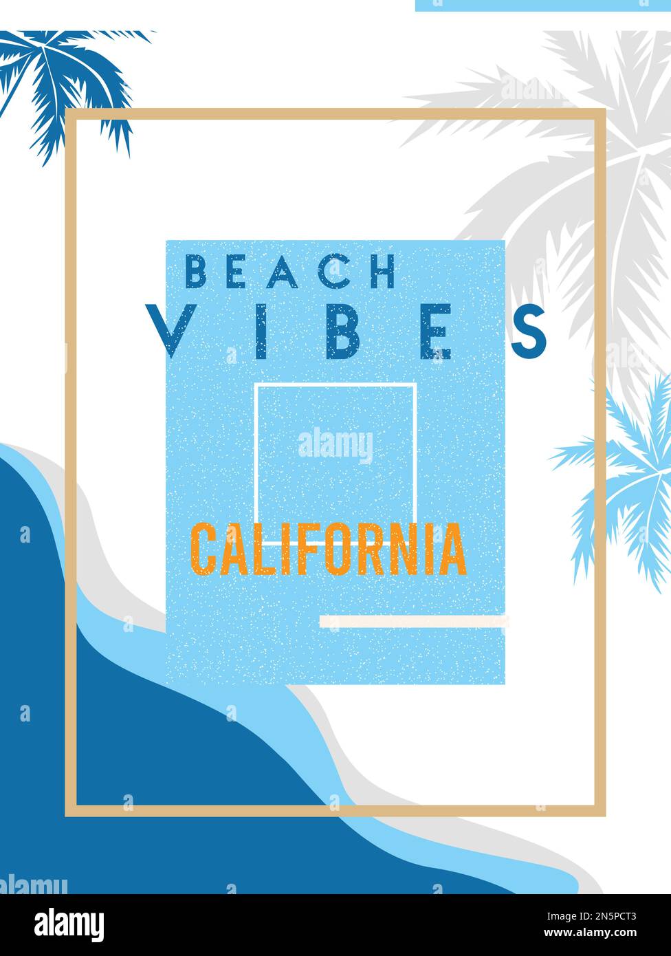 Beach Vibes California Typography Palm tree wave background Flyer ...