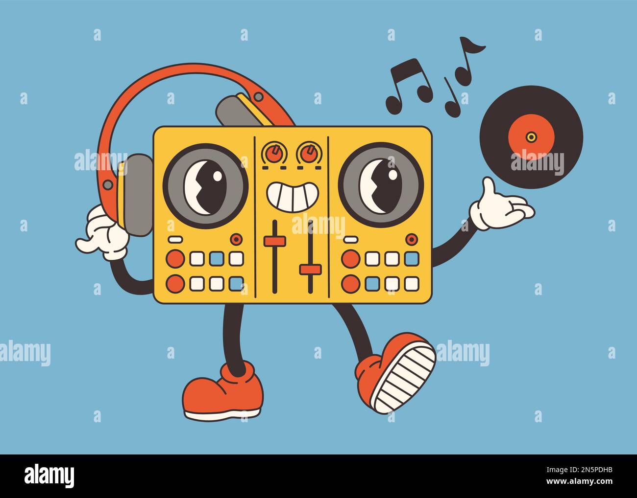 Groovy Character Dj Controller In Old Classic Cartoon Style Retro Mascot Vintage Character