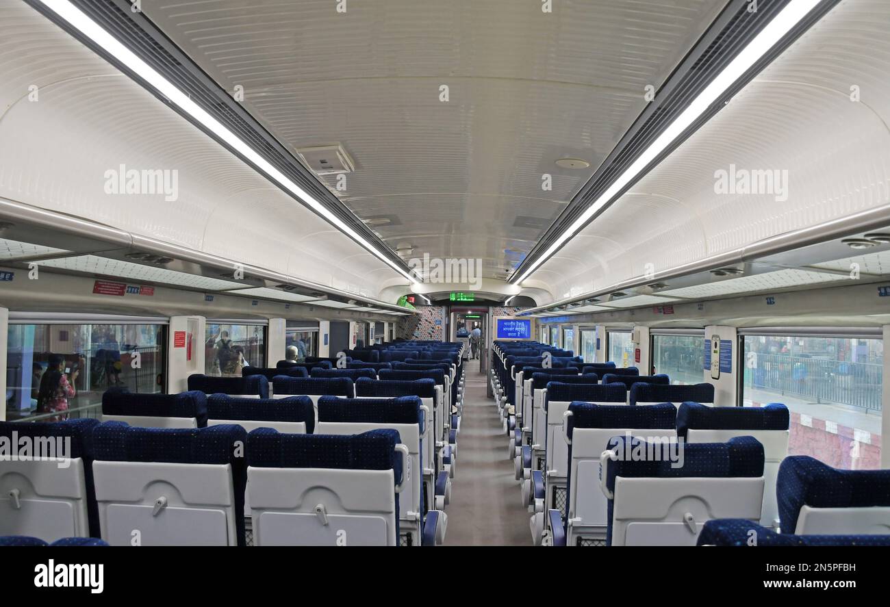 Mumbai, India. 09th Feb, 2023. Interior view of the Vande Bharat ...