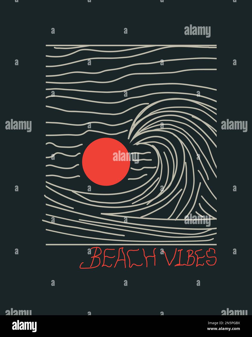 Beach Vibes sunshine ocean waves line wall art poster design t shirt ...