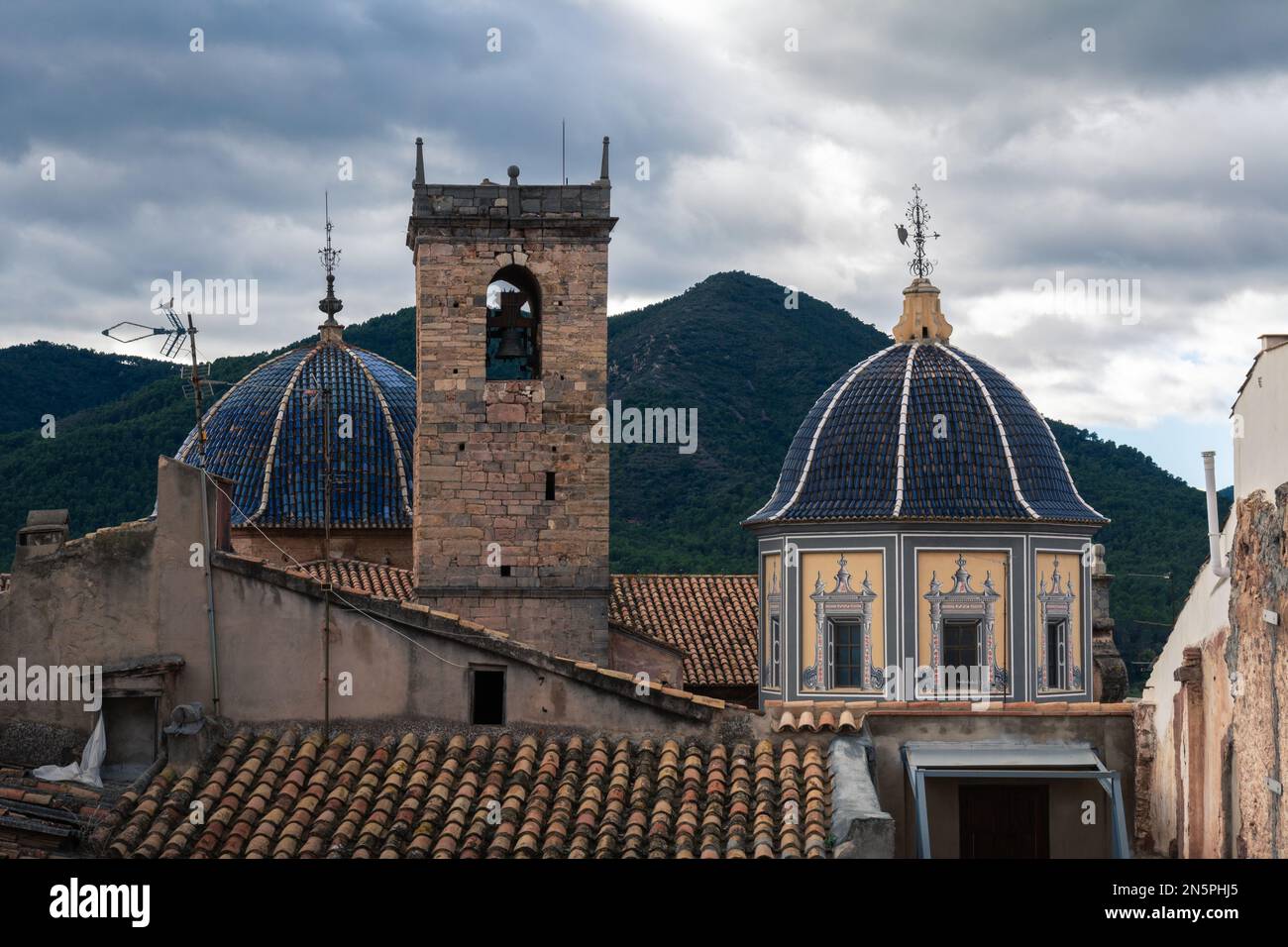The brick tower and dome steeple of Iglesia de la Asuncion church in ...