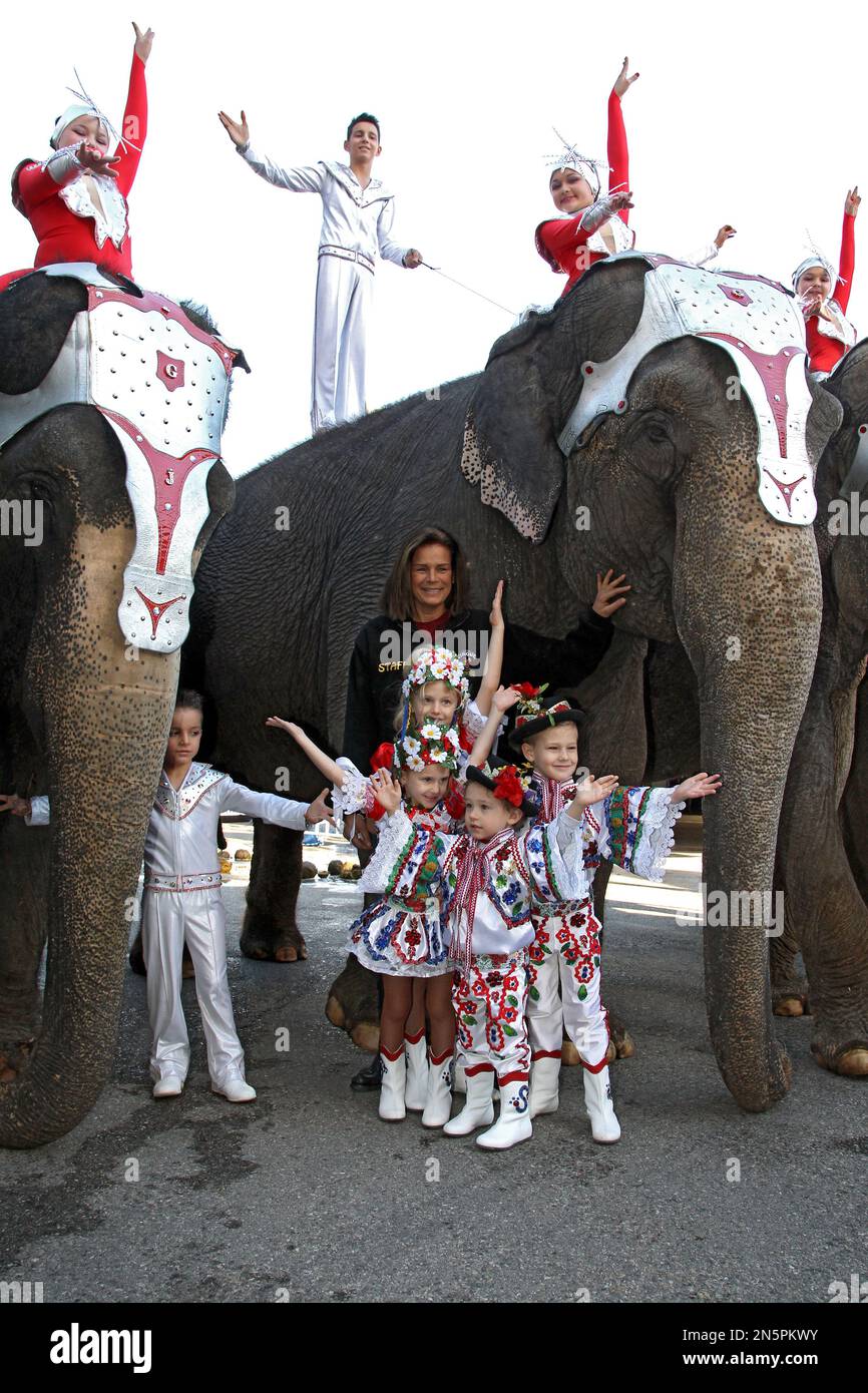 Princess Stephanie of Monaco poses with an elephant, during the ...