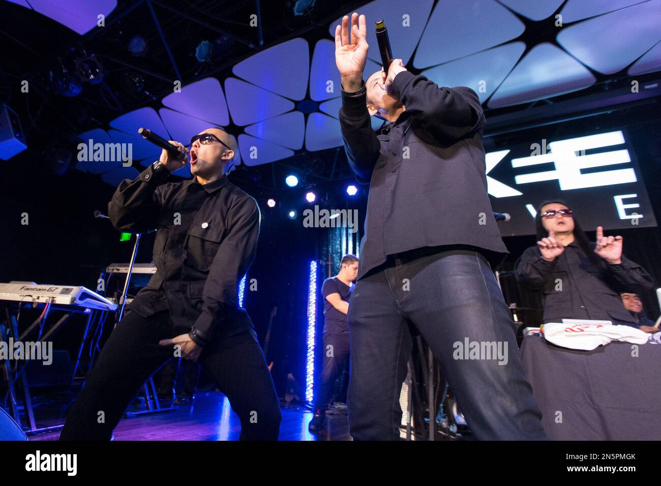 Prohgress (L) and Kev Nish of Far East Movement performs on stage ...