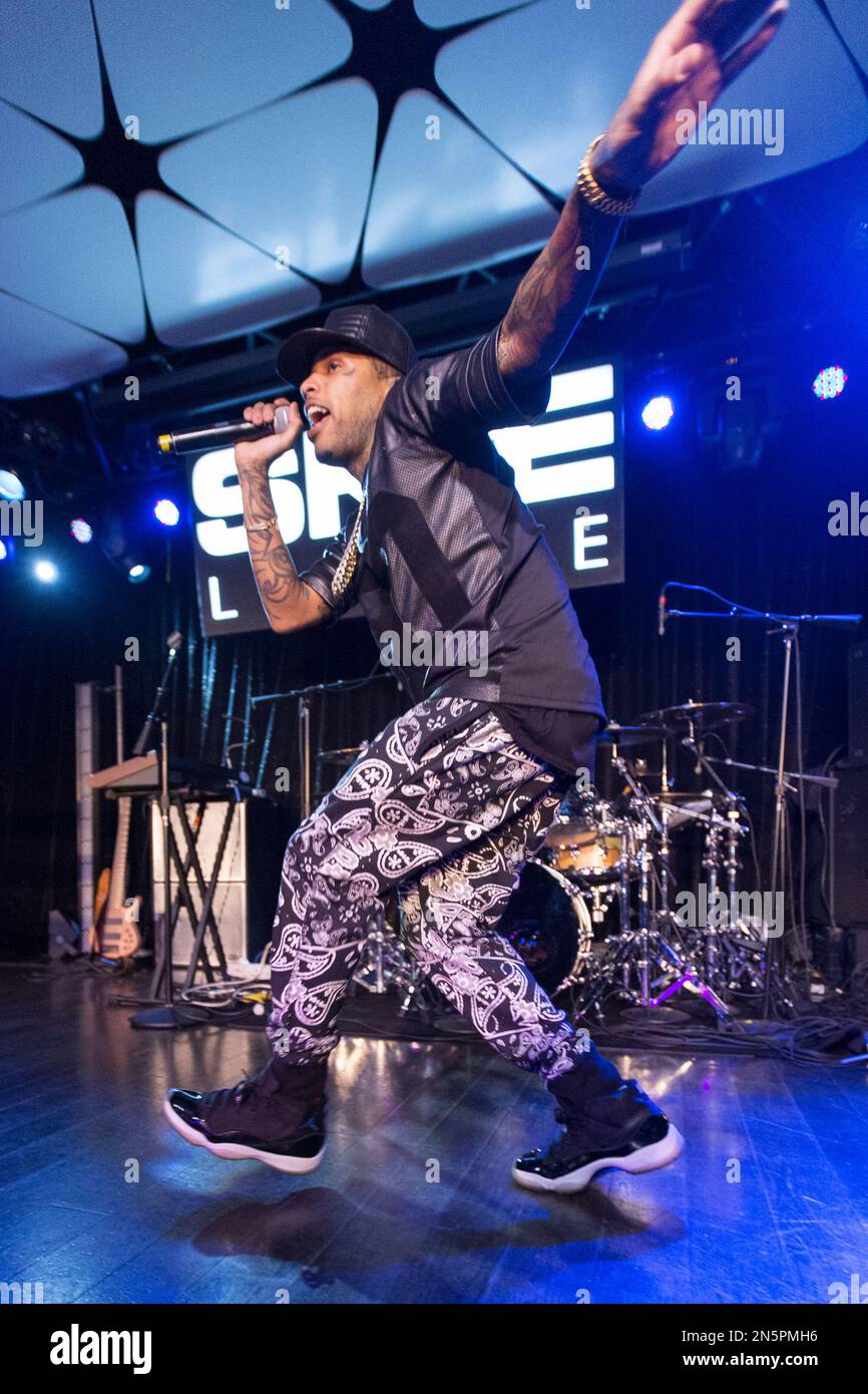 Rapper Kid Ink performs on stage during filming of SKEE Live on Tuesday ...