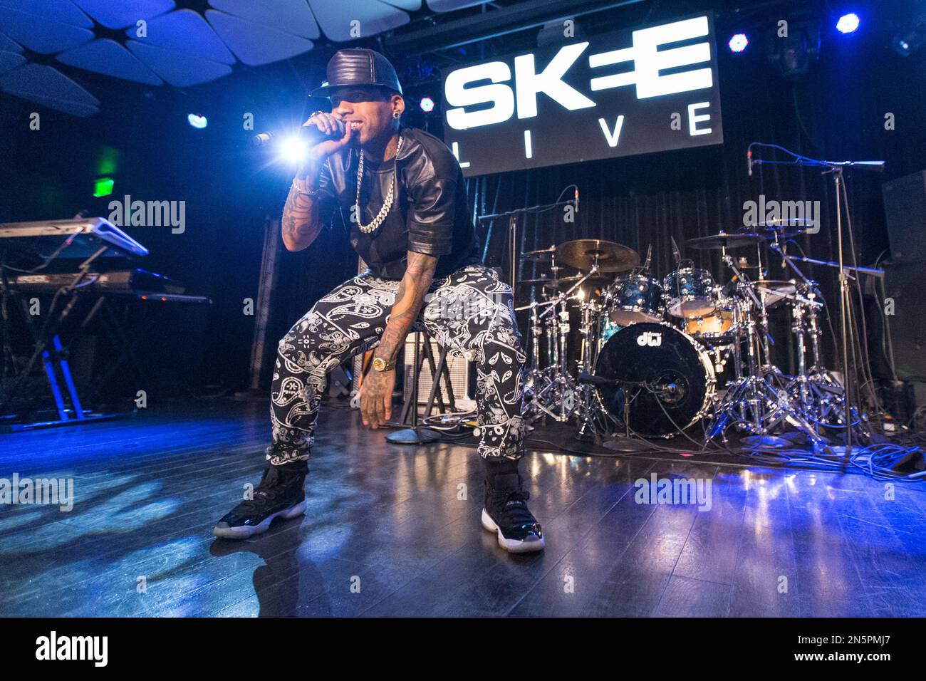 Rapper Kid Ink performs on stage during filming of SKEE Live on Tuesday ...