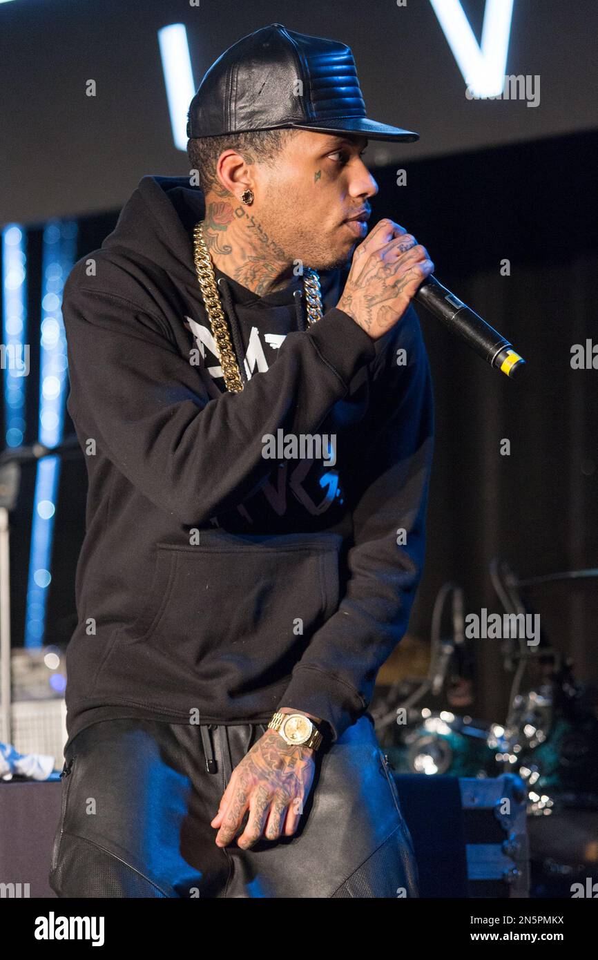 Rapper Kid Ink performs on stage during filming of SKEE Live on Tuesday ...
