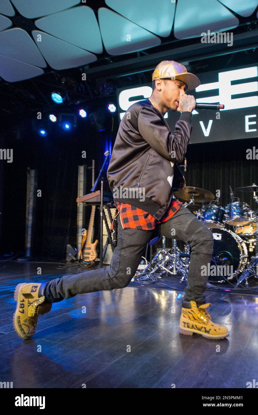 Rapper Tyga performs on stage during filming of SKEE Live on Tuesday ...
