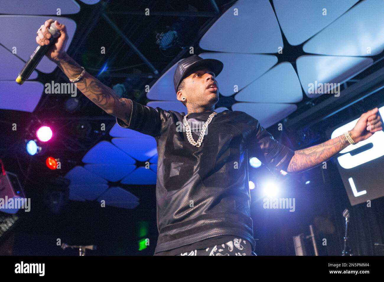 Rapper Kid Ink performs on stage during filming of SKEE Live on Tuesday ...