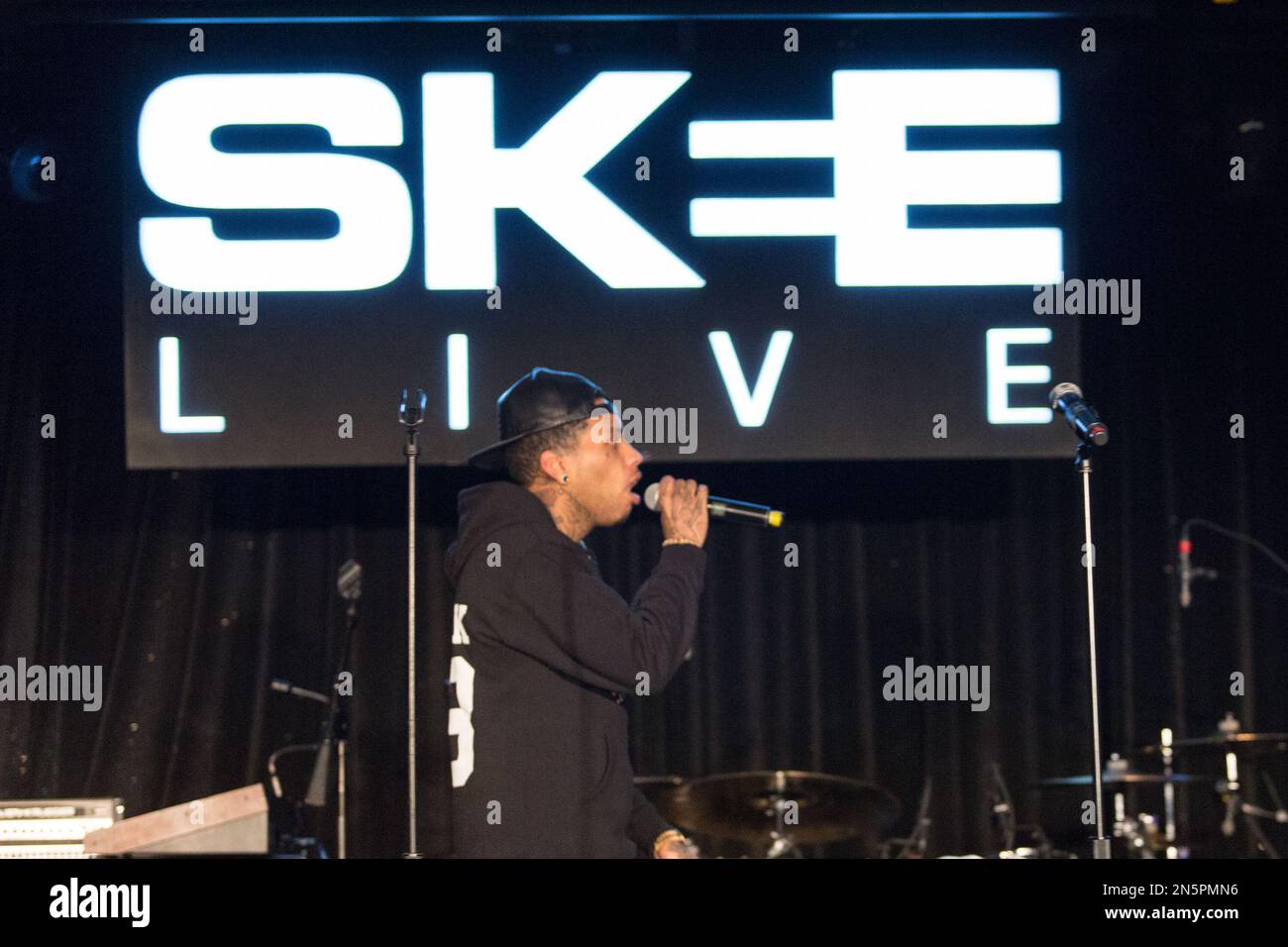 Rapper Kid Ink performs on stage during filming of SKEE Live on Tuesday ...