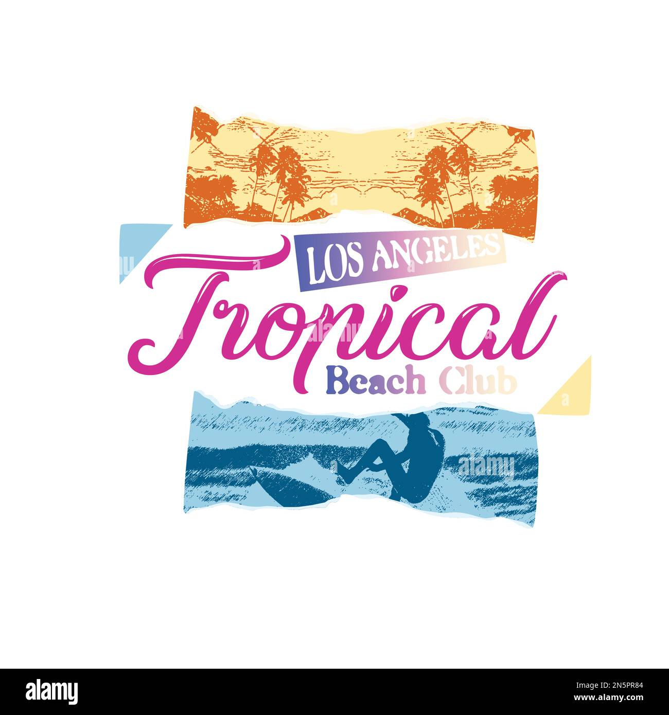 Los Angeles Tropical Beach Club Typography Surfing Palm tree summer ...