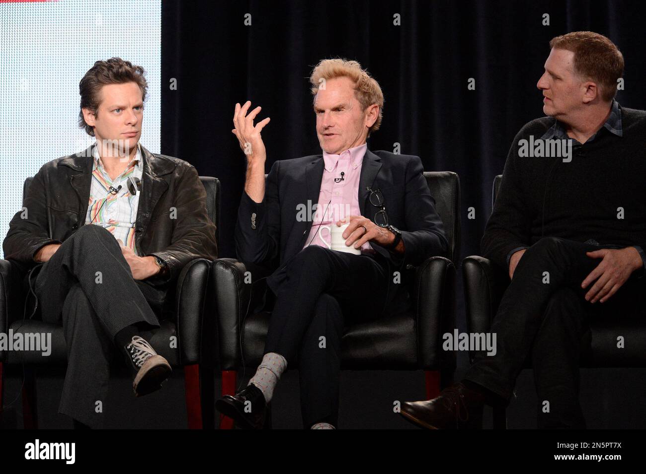 From left, cast members Jacob Pitts, Jere Burns and Michael Rapaport ...