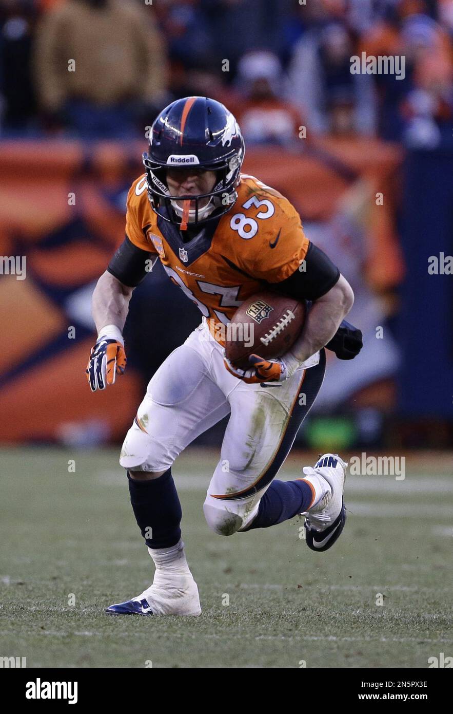 Denver Broncos wide receiver Wes Welker (83) comes down with a pass ...