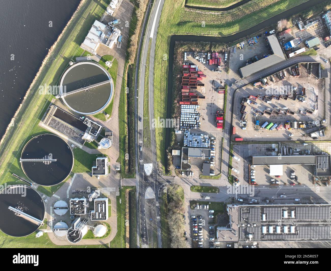 An aerial drone photo captures the impressive scale and modern design ...