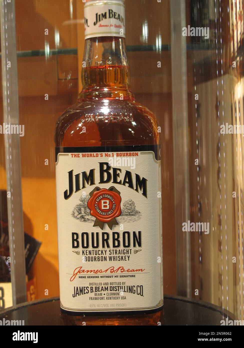 In this Monday, Jan. 13, 2014, photo, a Jim Beam bourbon bottle is on ...