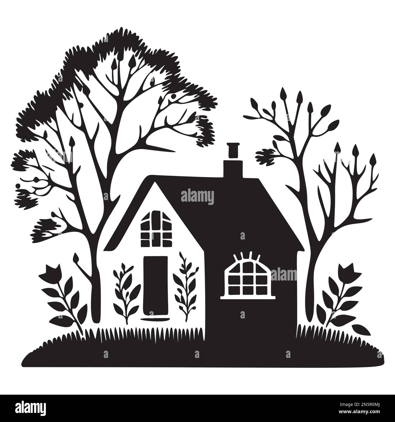 Cute rustic cottage motif in homestead vintage style. Vector ...