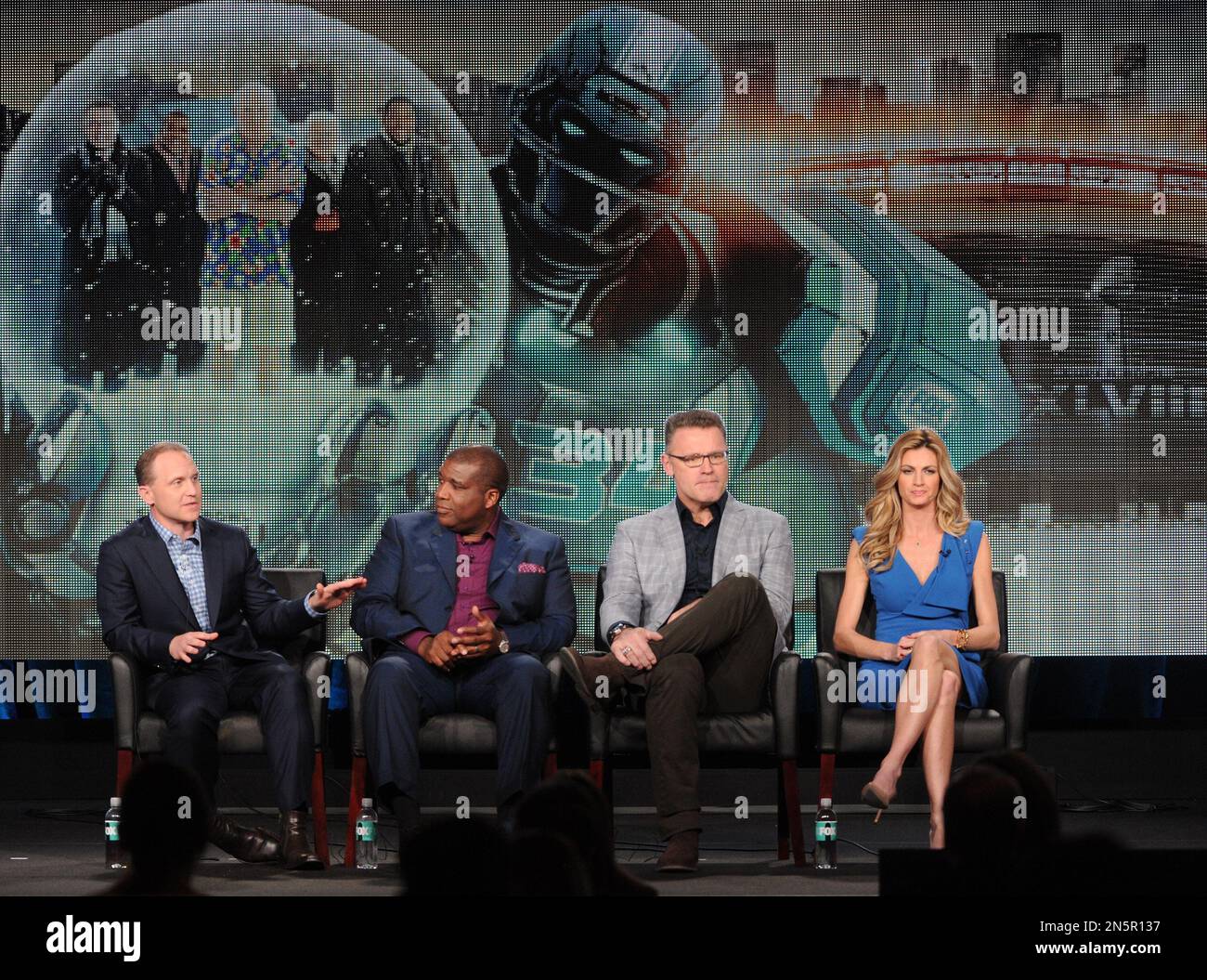 From left, executive producer Eric Shanks, host Curt Menefee, analyst ...