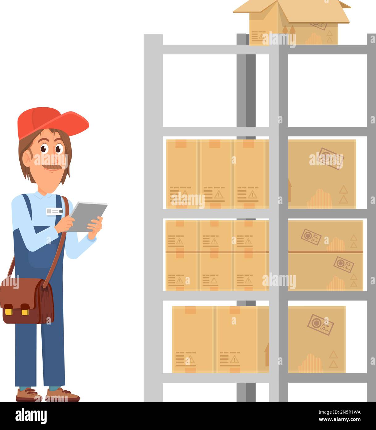 Warehouse worker checking shelves with cardboard boxes Stock Vector ...