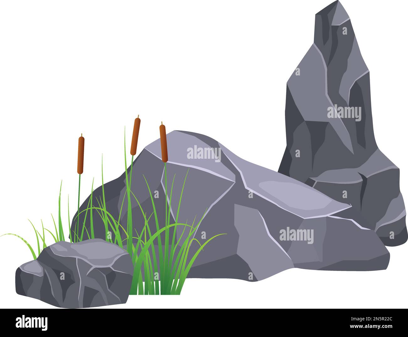 Swamp grass with stone. Natural rock landscape element Stock Vector ...