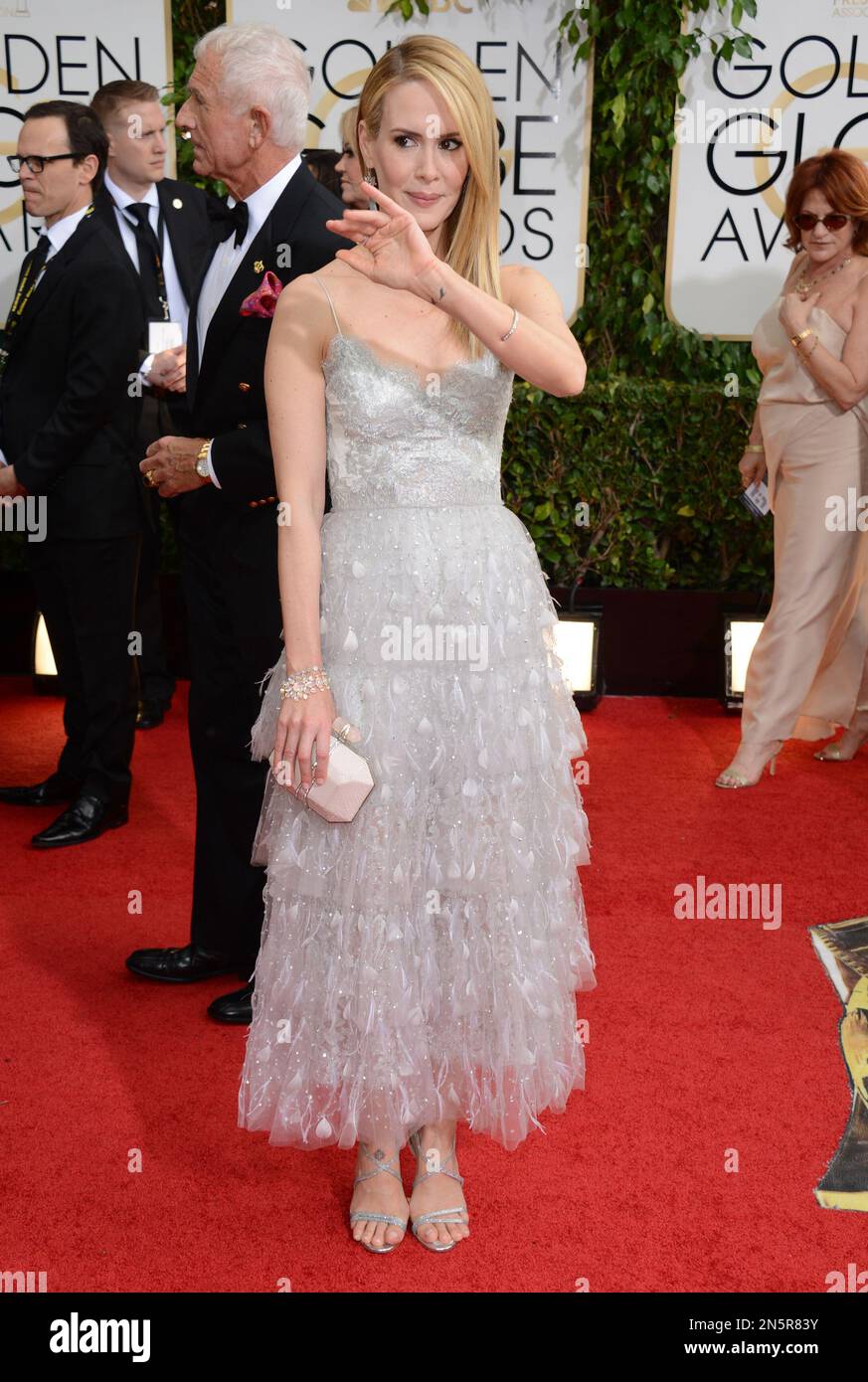 Sarah Paulson arrives at the 71st annual Golden Globe Awards at the ...
