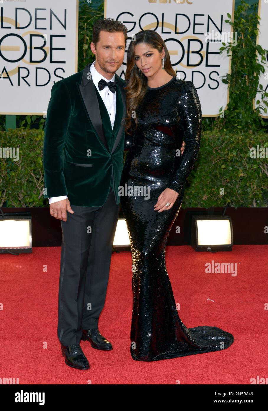 Bradley Cooper, left, and Camila Alves arrive at the 71st annual Golden ...