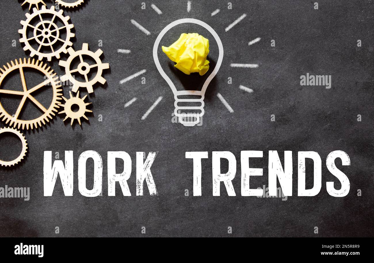 Text TRENDS 2023 on white paper between white and brown spiral notepads ...