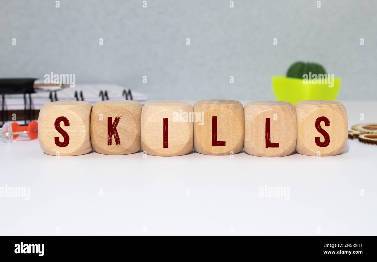 Wooden cube word skill hi-res stock photography and images - Alamy