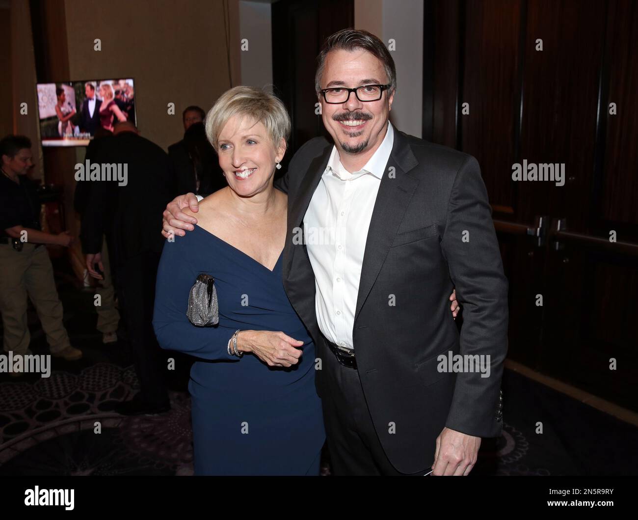 Vince Gilligan, right, and Holly Rice pose in the audience at the 71st ...