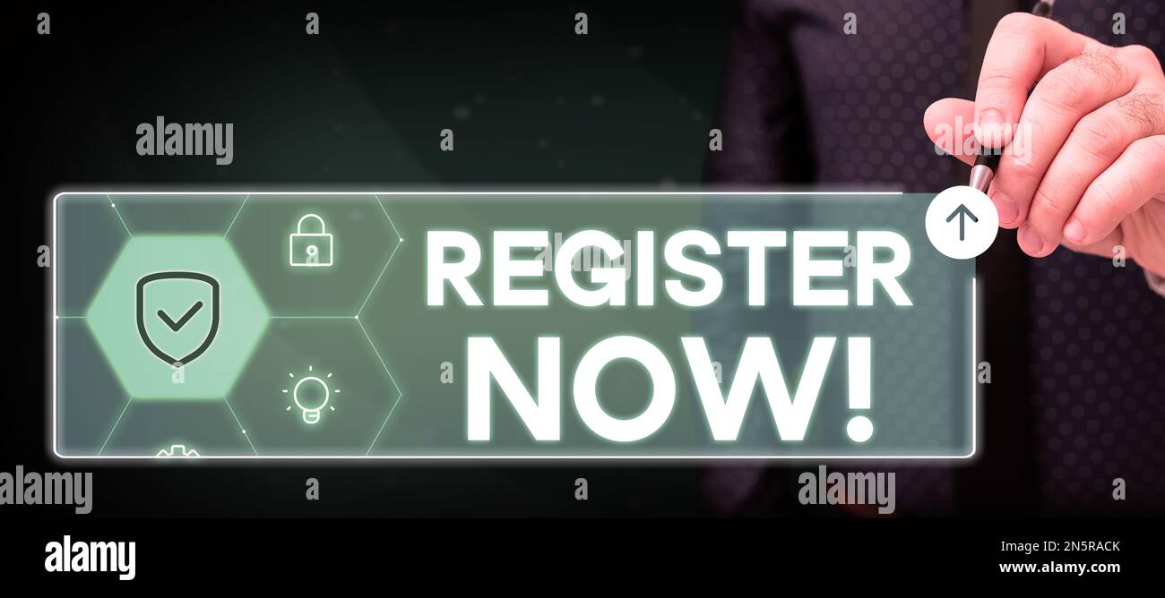 Text sign showing Register Now. Business idea Name in an Official List ...