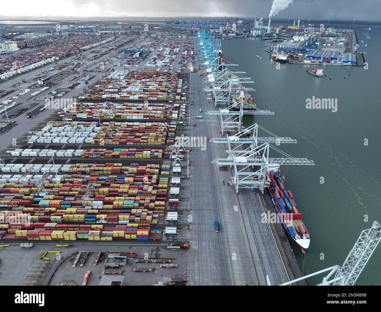 Rotterdam, 19th of January 2023, The Netherlands. An aerial drone photo ...