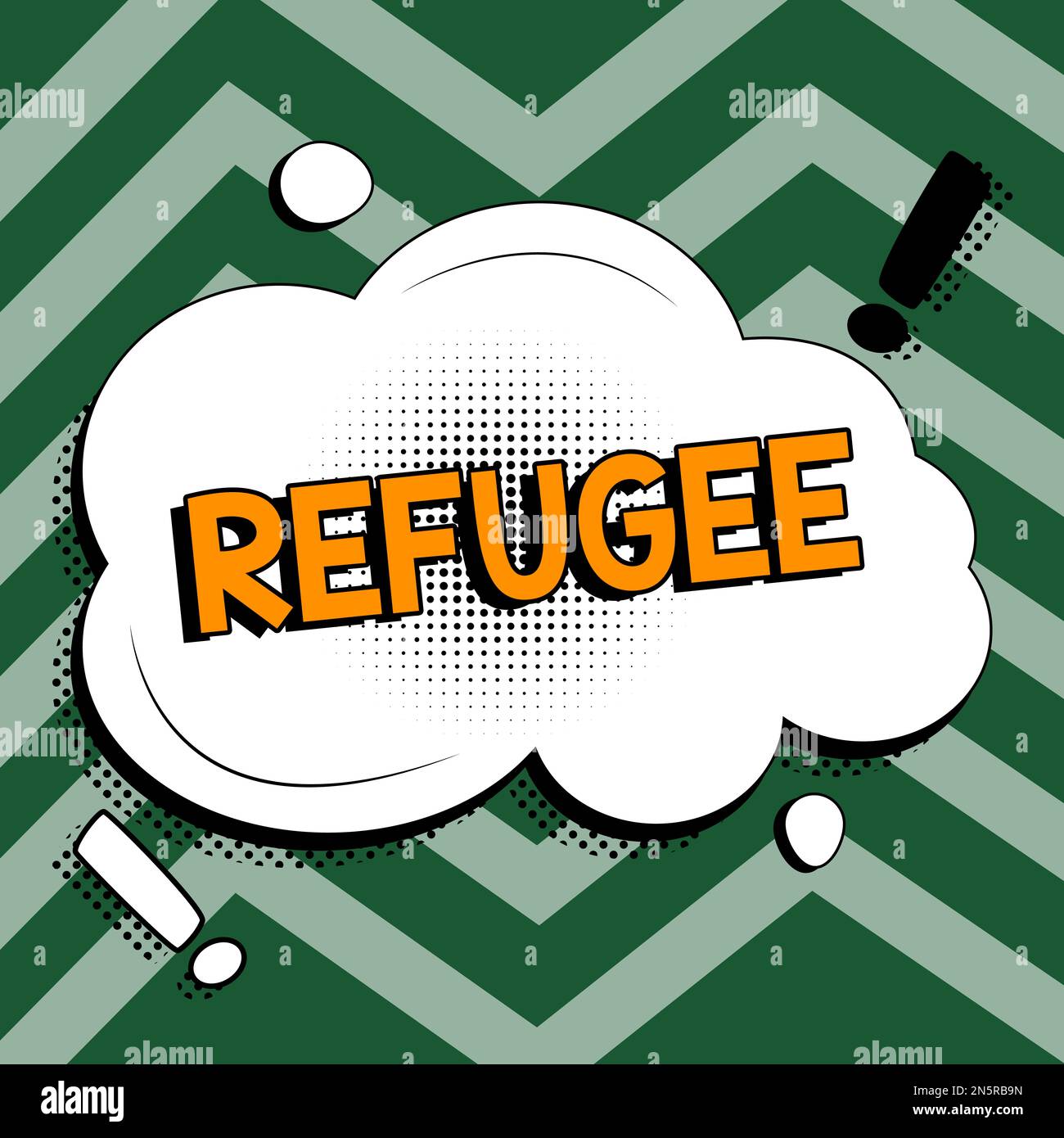 Text caption presenting Refugee. Concept meaning refer to movements of ...