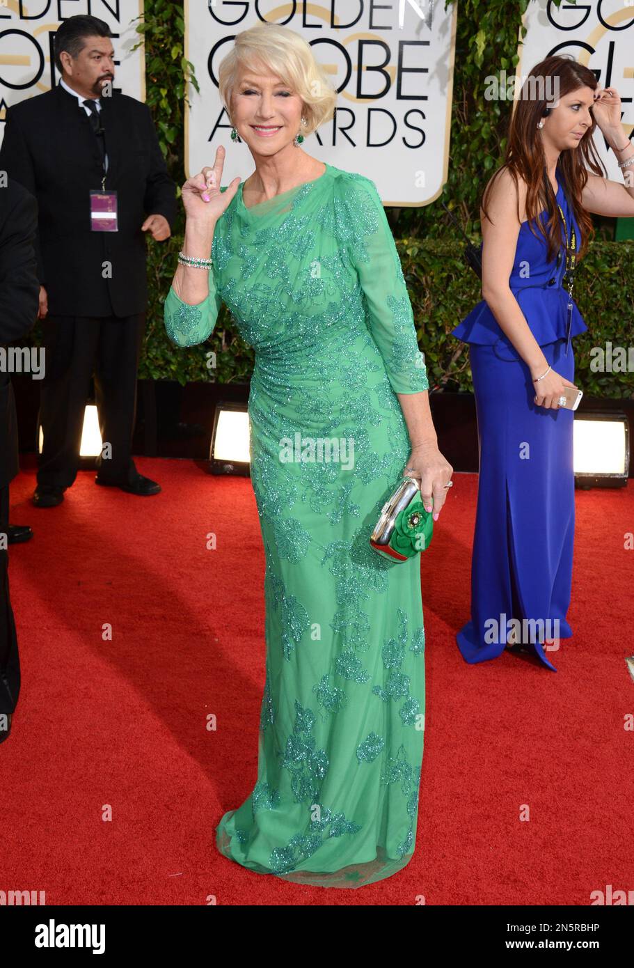 Helen Mirren arrives at the 71st annual Golden Globe Awards at the ...