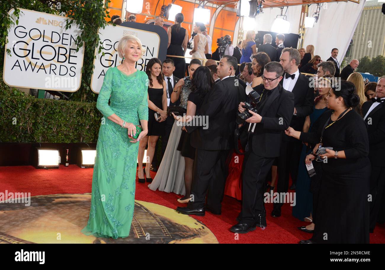 Helen Mirren arrives at the 71st annual Golden Globe Awards at the ...