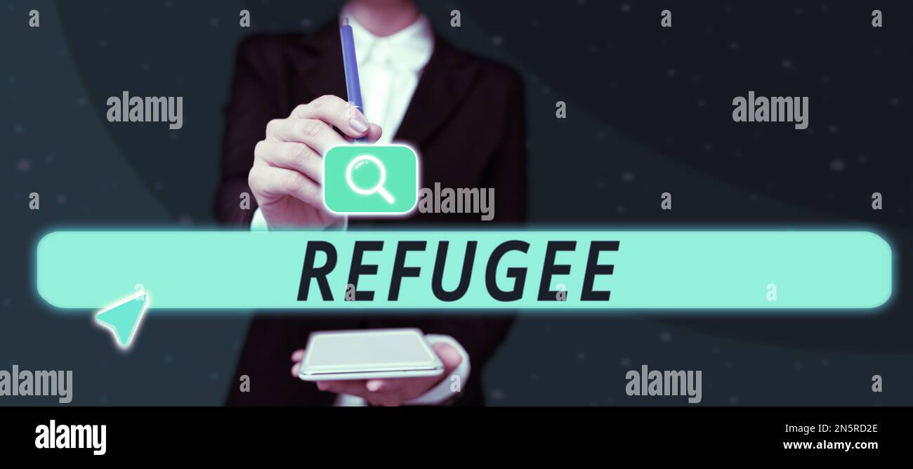 Conceptual display Refugee. Word for refer to movements of large groups ...