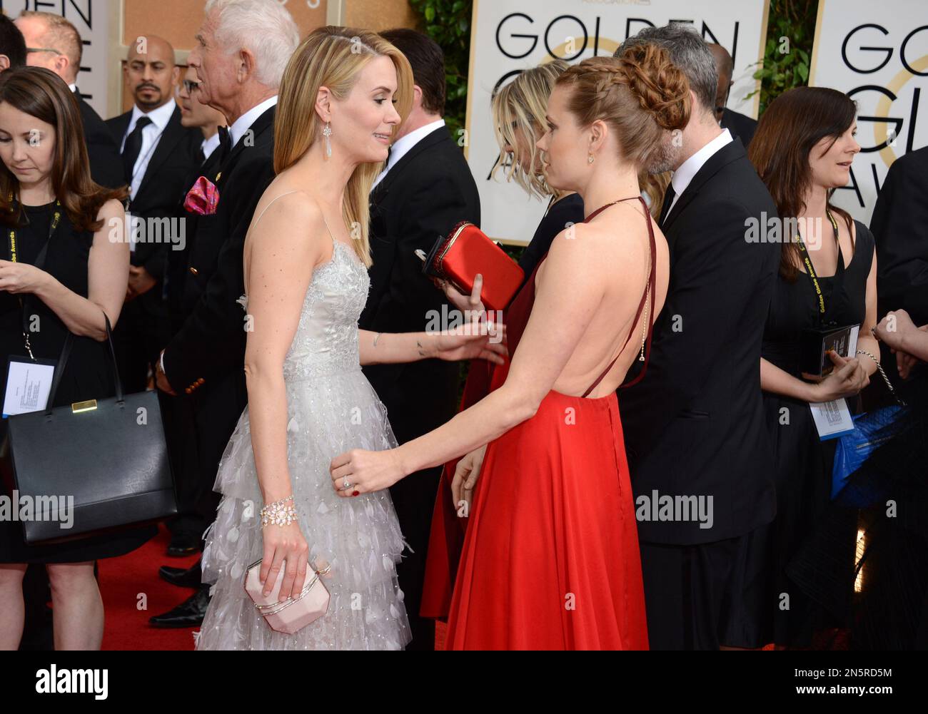 Sarah Paulson, left, and Amy Adams arrive at the 71st annual Golden ...