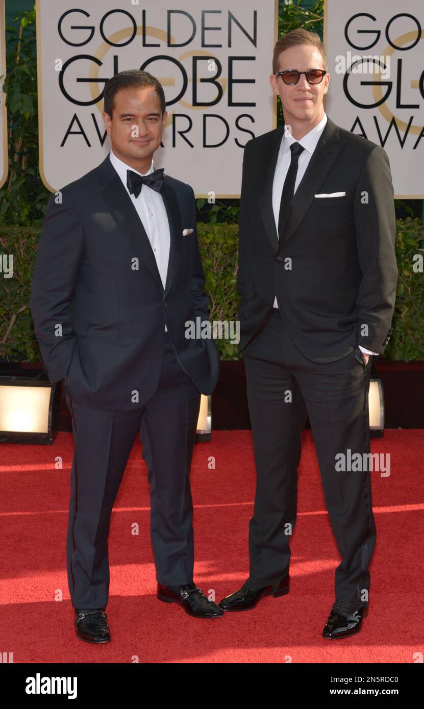 Riza Aziz, left, and Joey McFarland arrive at the 71st annual Golden ...