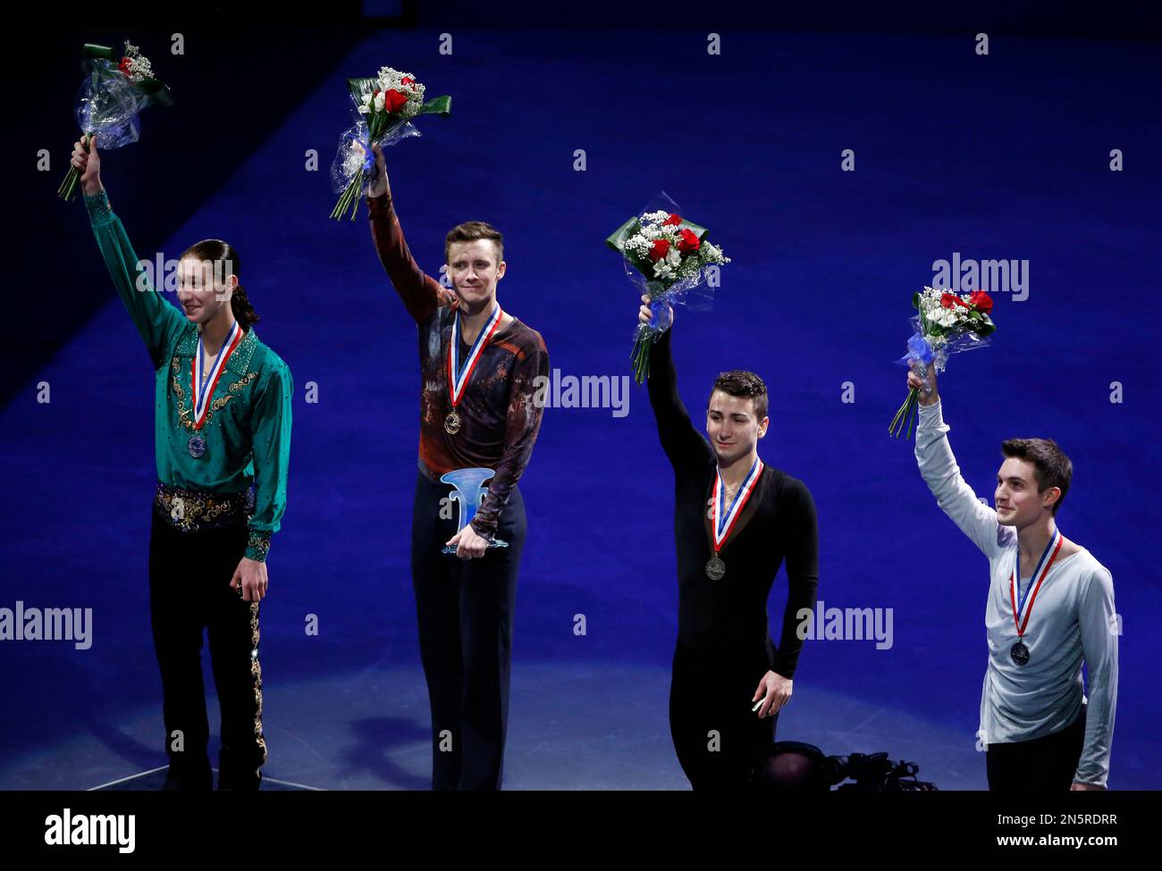 The top four men's skaters, from left, Jason Brown (second place ...