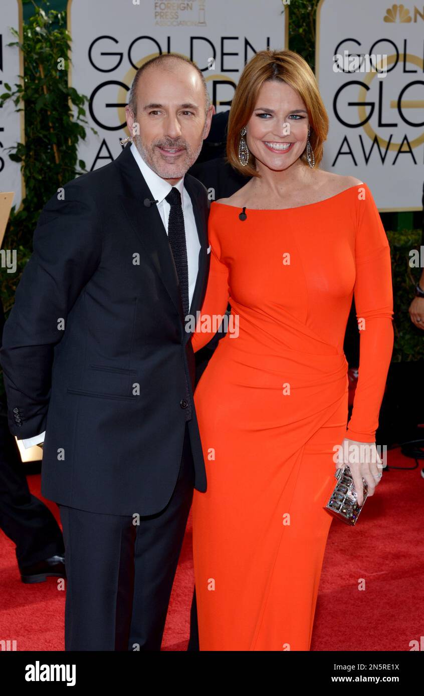 Matt Lauer, left, and Savannah Guthrie arrive at the 71st annual Golden ...