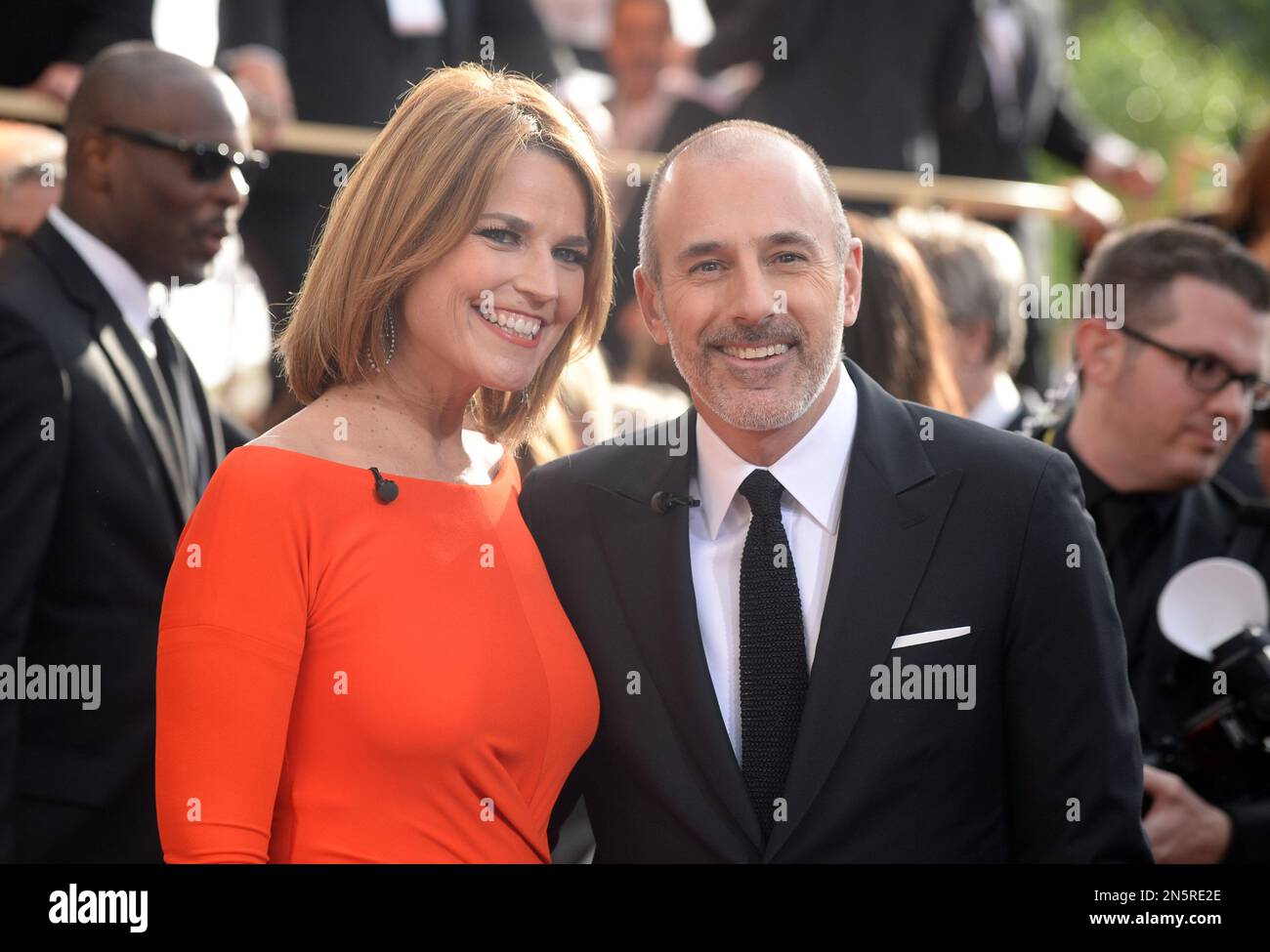 Savannah Guthrie, left, and Matt Lauer arrive at the 71st annual Golden ...