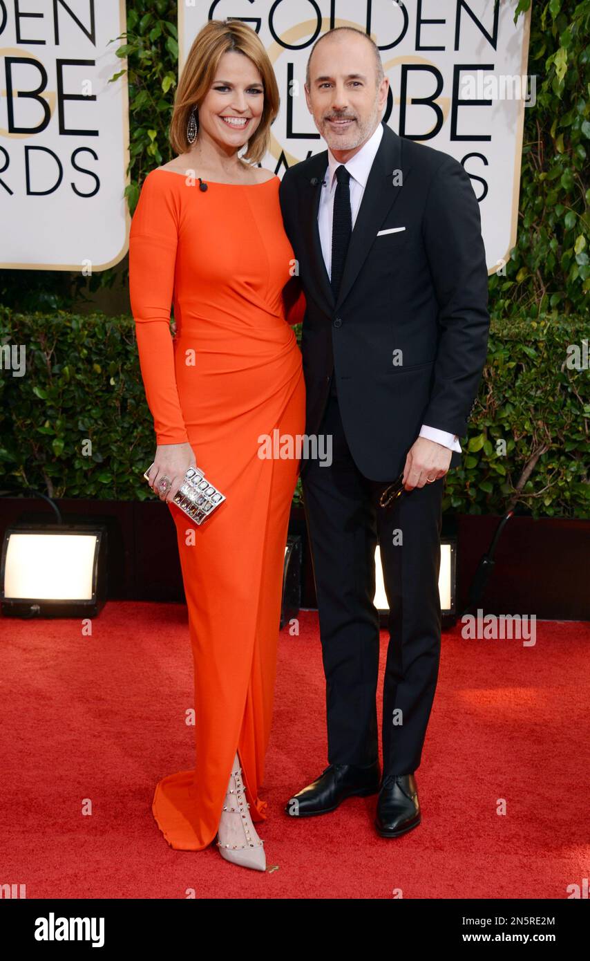 Savannah Guthrie, left, and Matt Lauer arrive at the 71st annual Golden ...