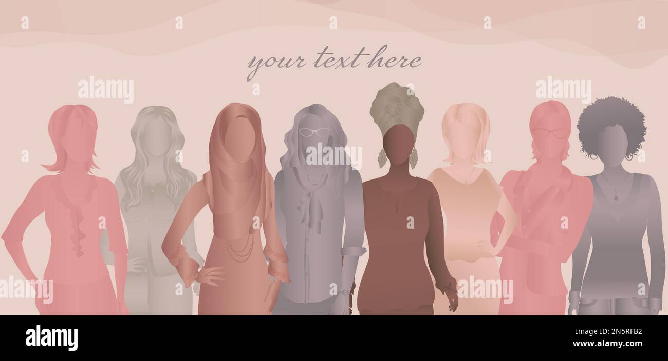 Communication group of multicultural diversity women and girls - face ...