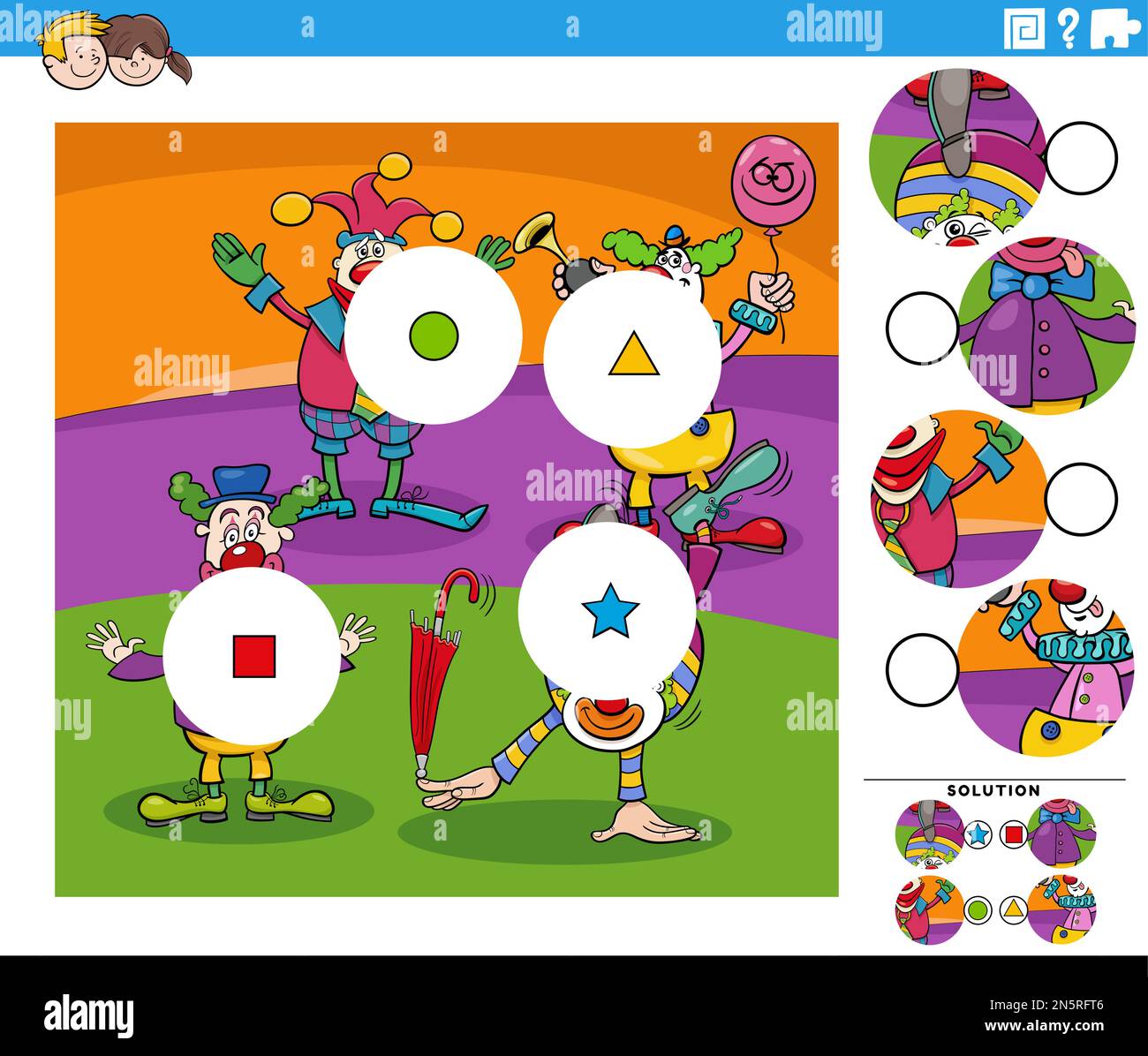 Cartoon illustration of educational match the pieces jigsaw puzzle game ...