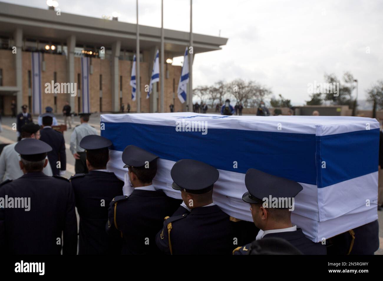 Members of the Knesset guard carry the coffin of late Israeli Prime ...