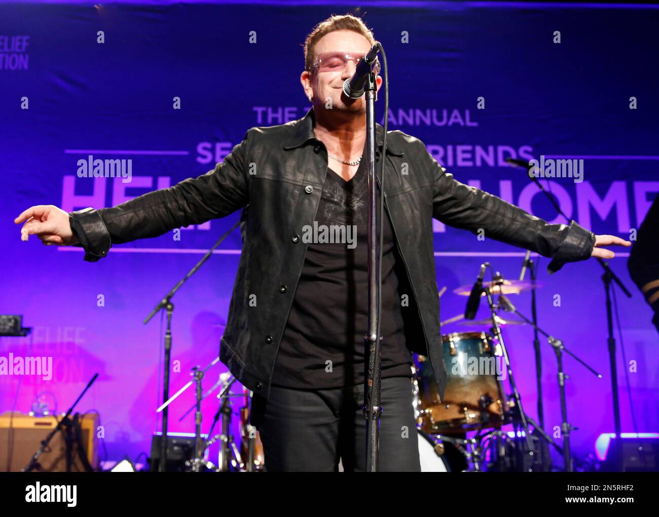 Bono performs on stage at the 3rd Annual Sean Penn & Friends HELP HAITI ...