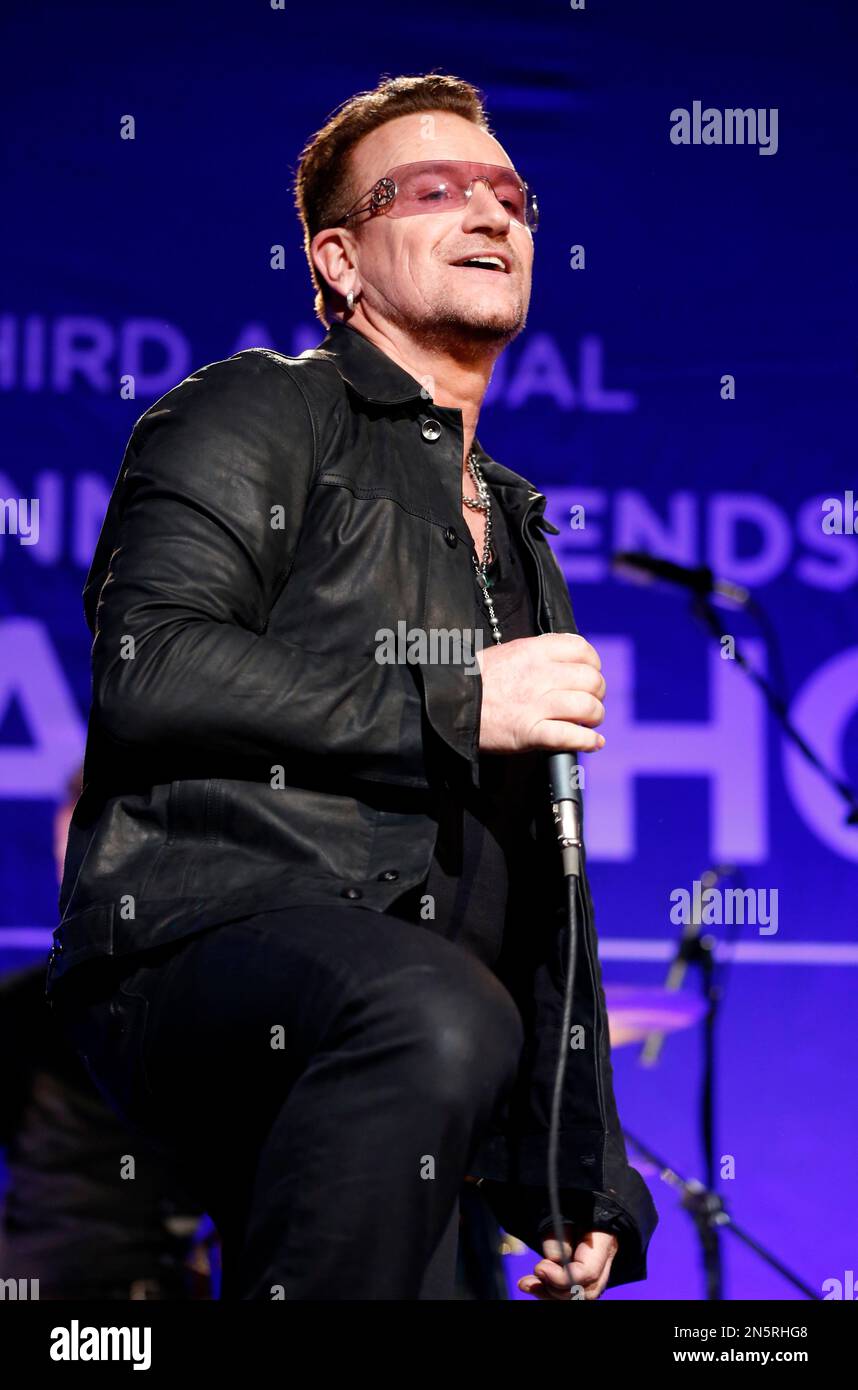 Bono performs on stage at the 3rd Annual Sean Penn & Friends HELP HAITI ...