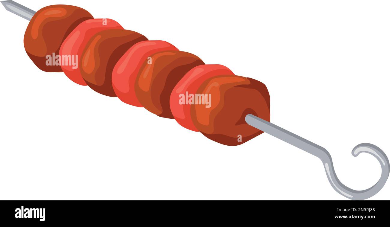Meat skewer cartoon icon. Grilled food on stick isolated on white ...