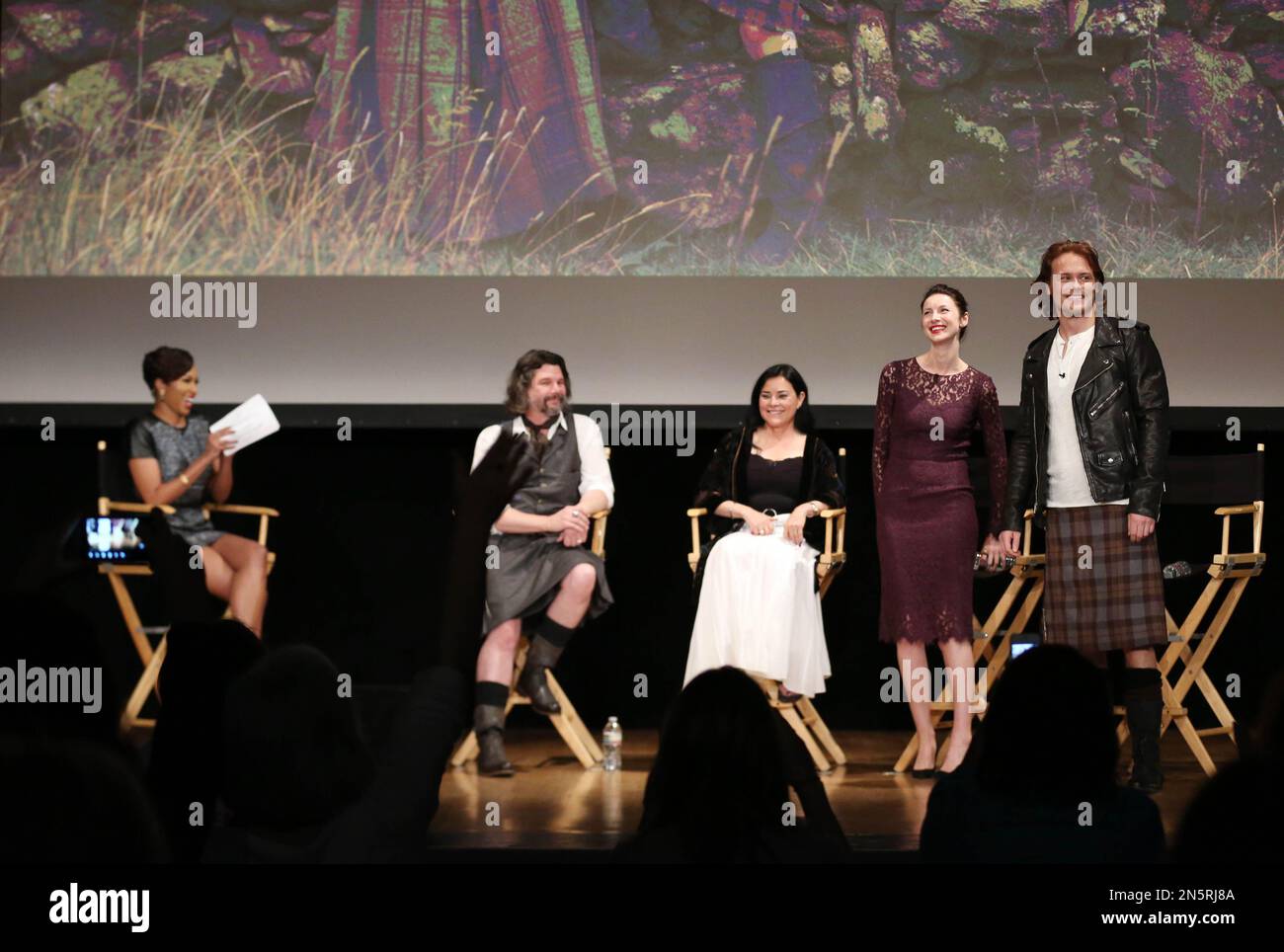 From left, Alicia Quarles, Ronald D. Moore, Diana Gabaldon, Caitriona ...